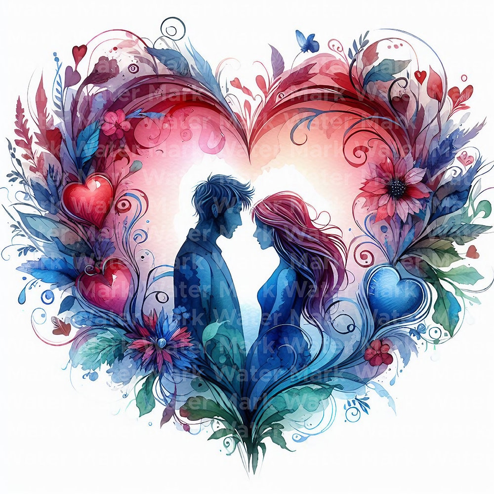 Valentines Day Heart Clipart, 12 Jpg, Couple in Love, Digital Download ...