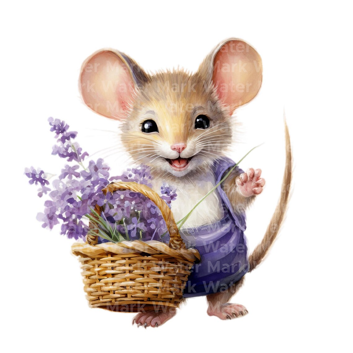 Mouse With Lavender Clipart, 11 Jpg, Watercolor Mouse Clipart, Digital ...