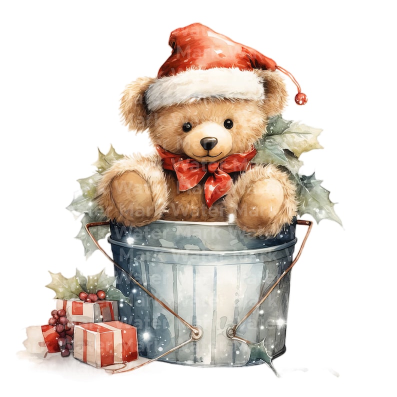 Christmas Teddy Bear Clipart 11 JPG Watercolor Clipart - Etsy