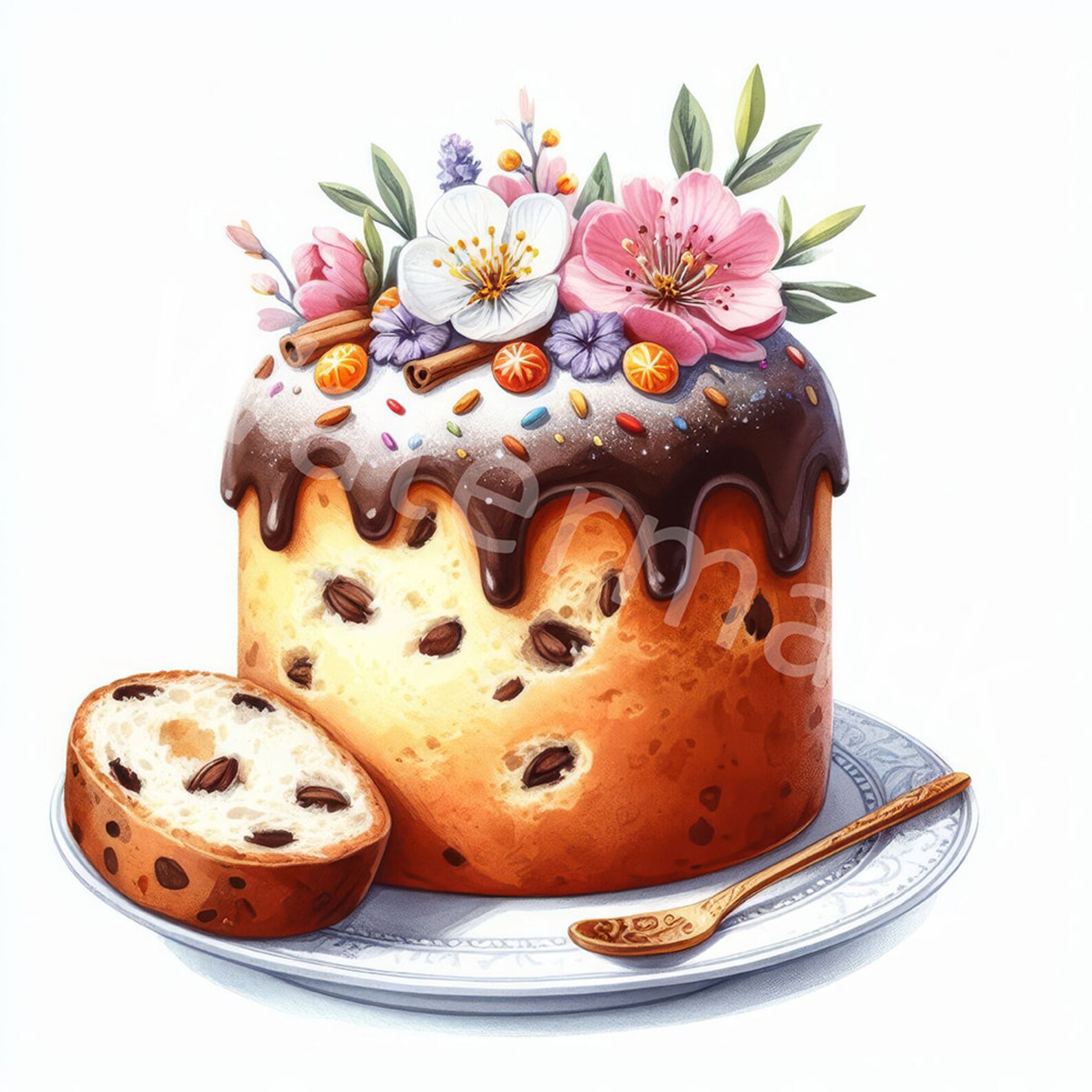 Easter Cake Clipart, 12 Jpg, Digital Download, Watercolor Clipart ...