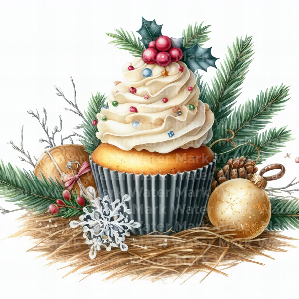 Christmas Cupcakes Clipart 12 JPG Watercolor Clipart - Etsy