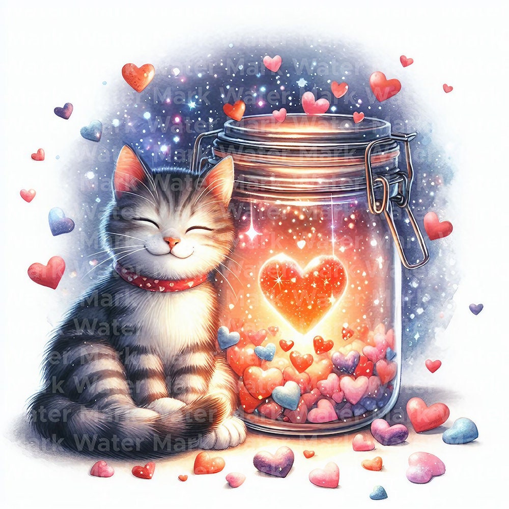 Valentine's Day Cat Clipart, 11 JPG, Heart Clipart, Digital Download ...