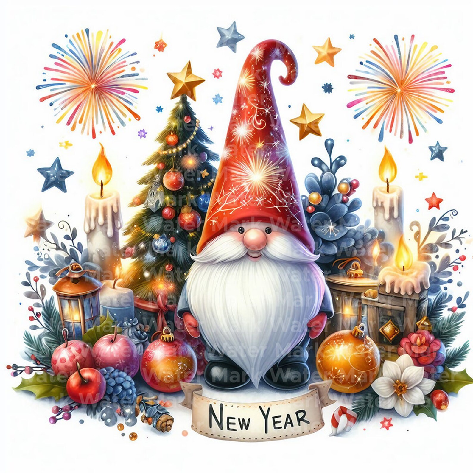 New Year Gnomes Clipart: Watercolor Style (digital Download) - Etsy