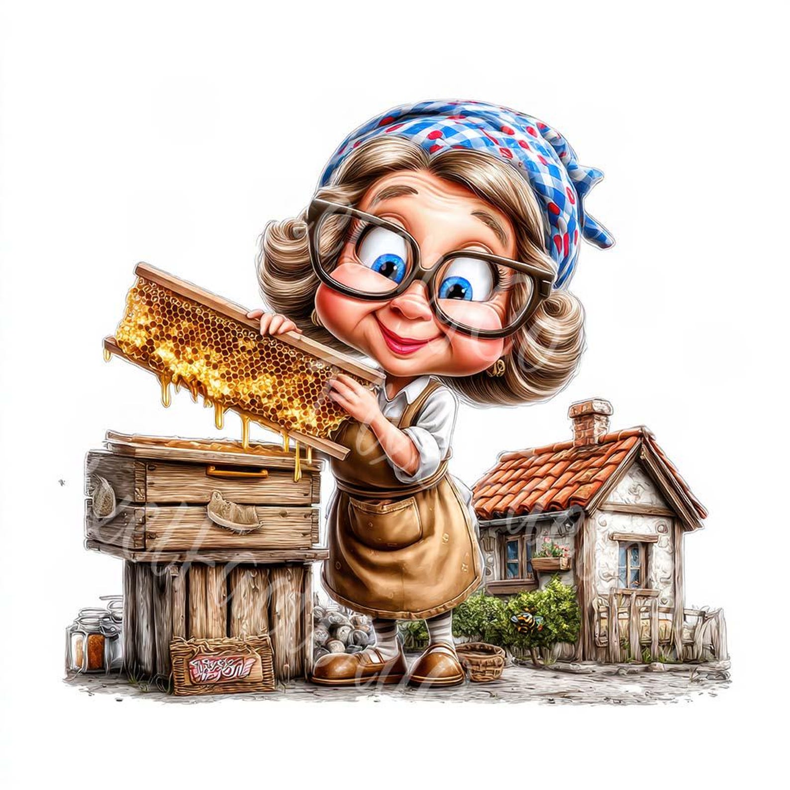 Funny Beekeeper Grandma Clipart Bundle: Whimsical Bees & Hive (digital ...