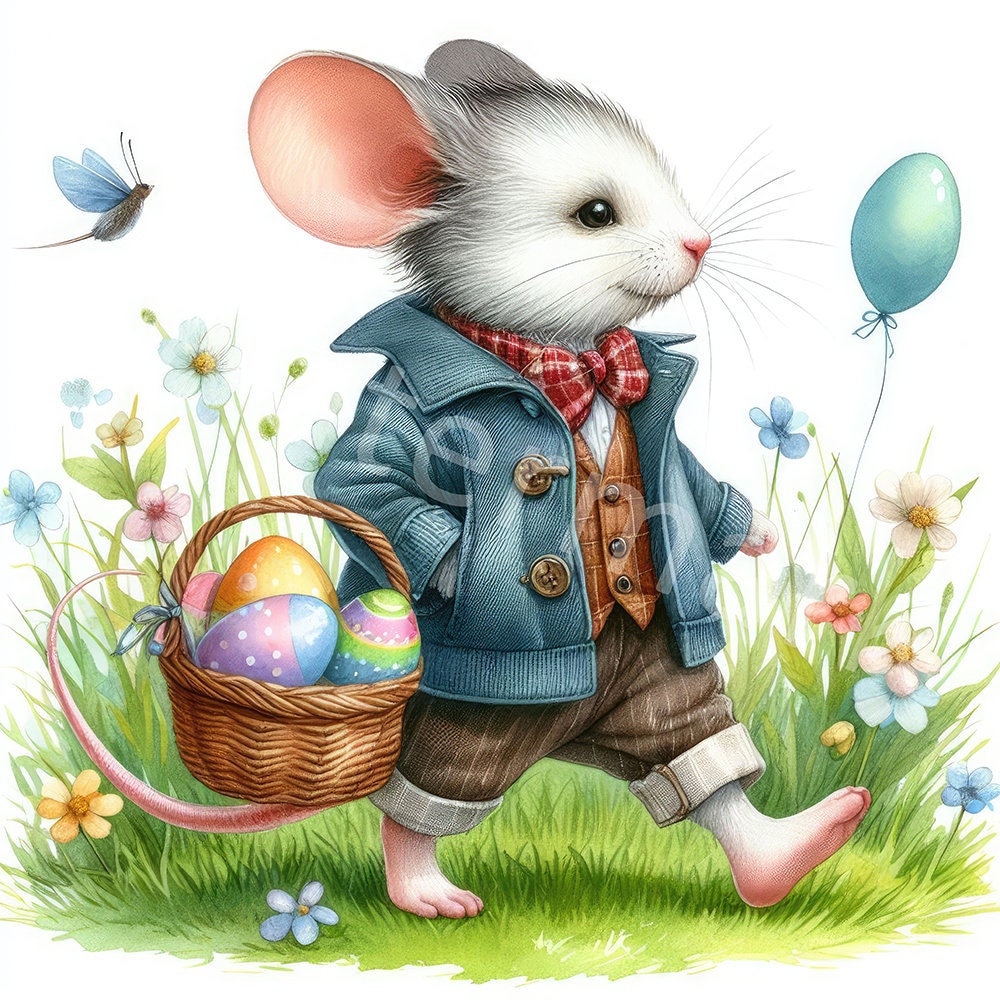 Easter Mouse Clipart, 12 JPG, Digital Download, Scrapbooks,junk Journal ...
