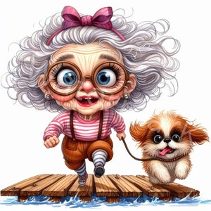 Grandma and Dog Clipart: Watercolor People Illustrations (digital ...