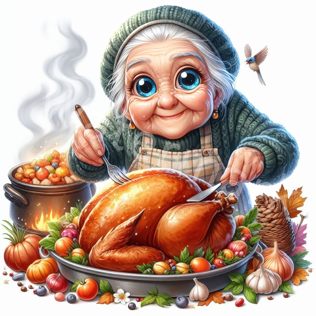 Thanksgiving Day Clipart, 12 JPG, Funny Old Ladies, Grandma Roasting ...