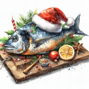 Christmas Fish Clipart, 12 Jpg, Watercolor Clipart, Christmas, Digital ...