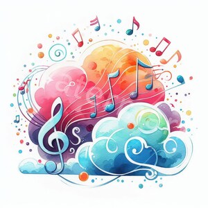 Watercolor Music Notes Clipart Treble Clef Clipart 12JPG Digital ...