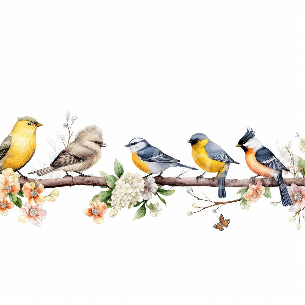Watercolor Birds Border Clipart, 12 JPG, Digital Download, Digital ...