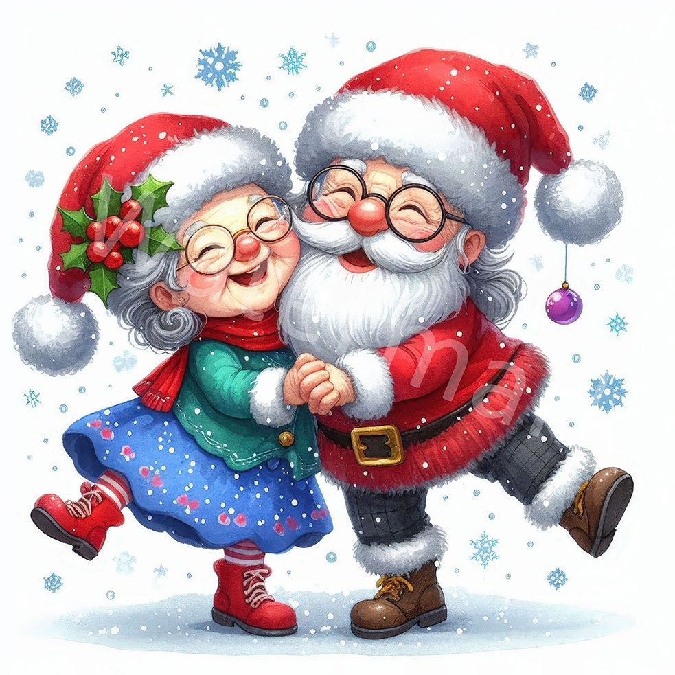 Christmas Seniors Dancing Clipart: Watercolor People Graphics (digital ...