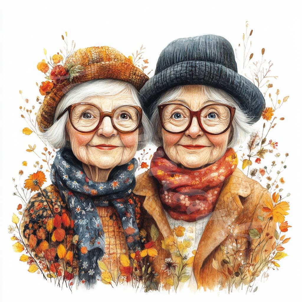 Autumn Friends Clipart: Senior Women, Friendship Art (digital Download ...