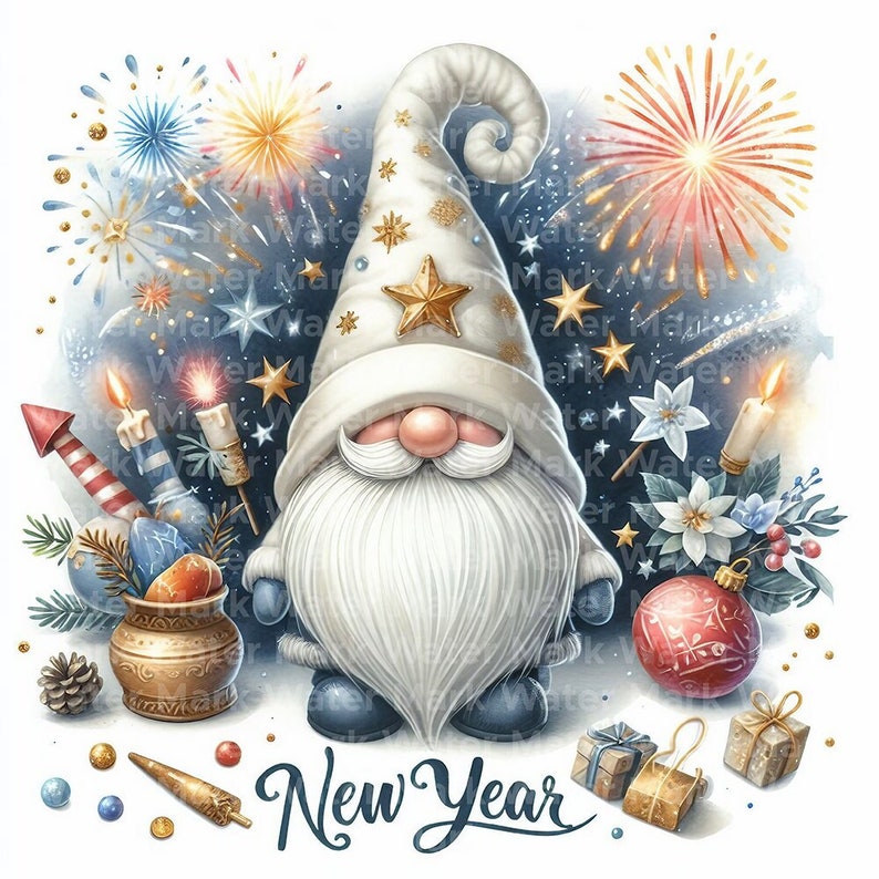 New Year 2024 Clipart, 10 Jpg, Digital Download, New Year Gnomes ...