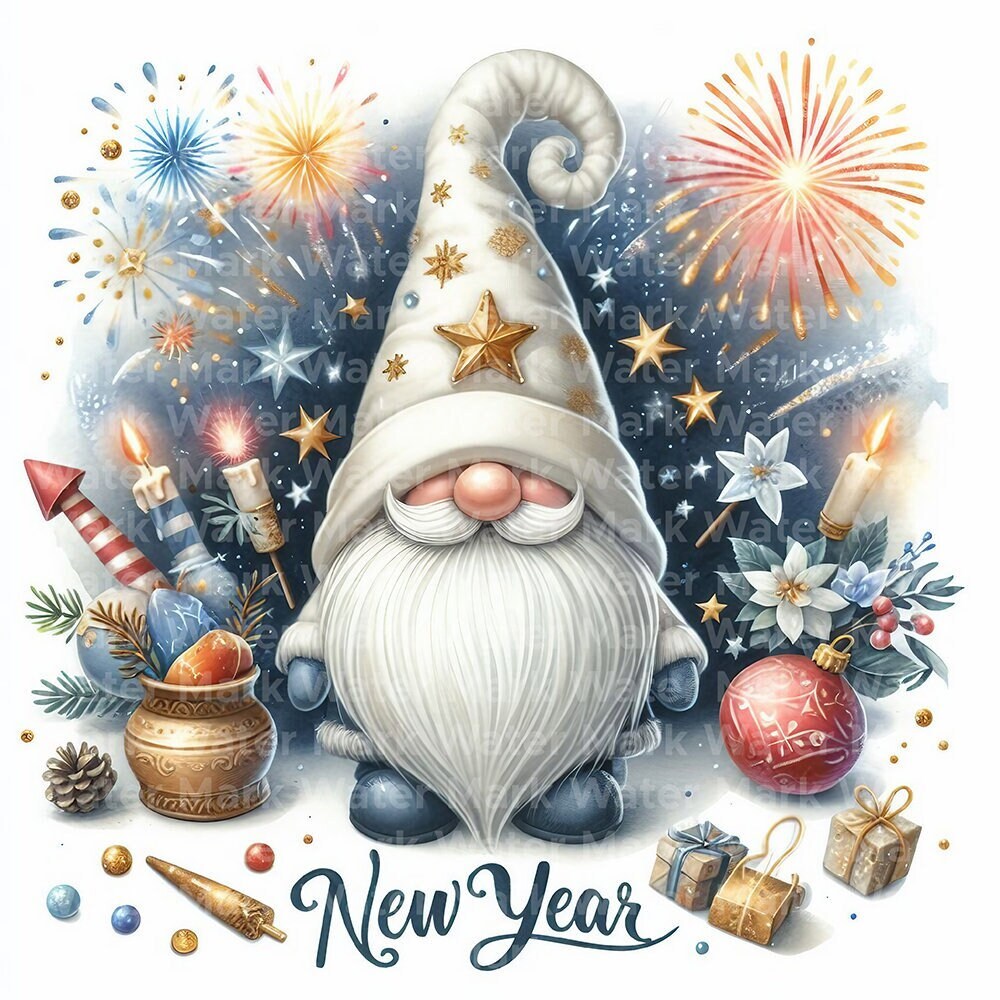 New Year Gnomes Clipart: Watercolor Style (digital Download) - Etsy