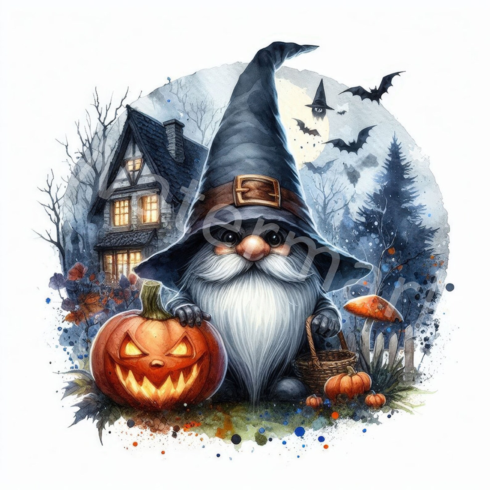 Watercolor Halloween Gnome Clipart: Spooky Graphics (digital Download ...