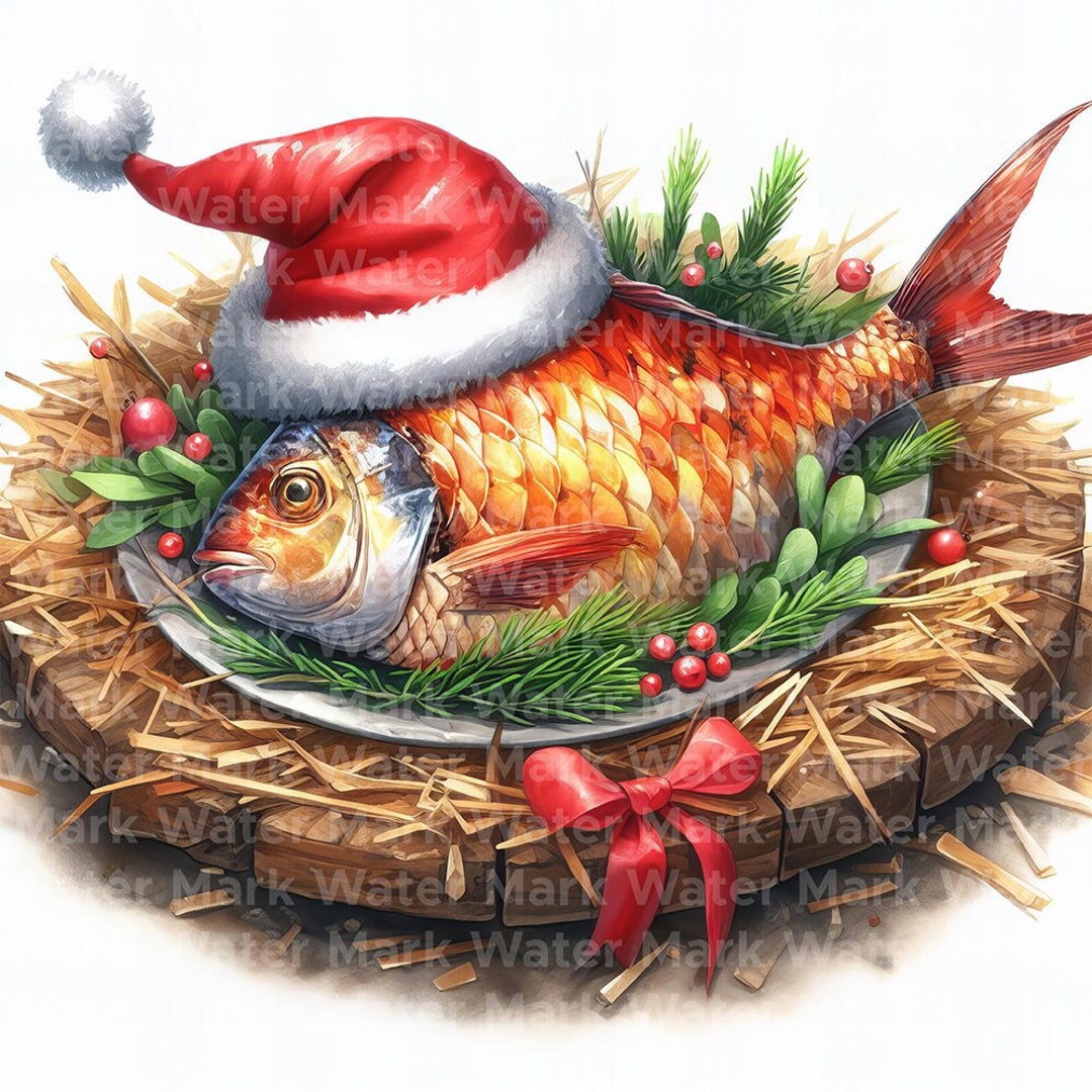 Christmas Fish Clipart, 12 Jpg, Watercolor Clipart, Christmas, Digital ...