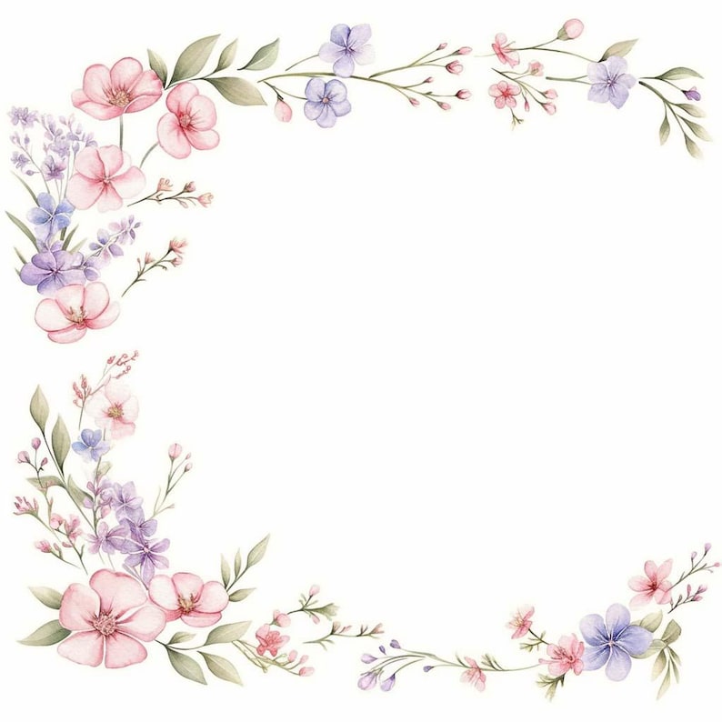 Spring Flower Border Clipart: Watercolor Floral Motifs (digital ...