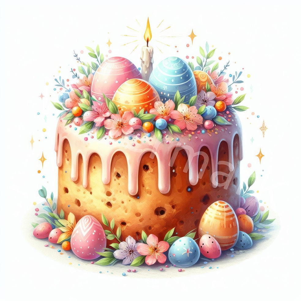 Easter Cake Clipart, 12 Jpg, Digital Download, Watercolor Clipart ...