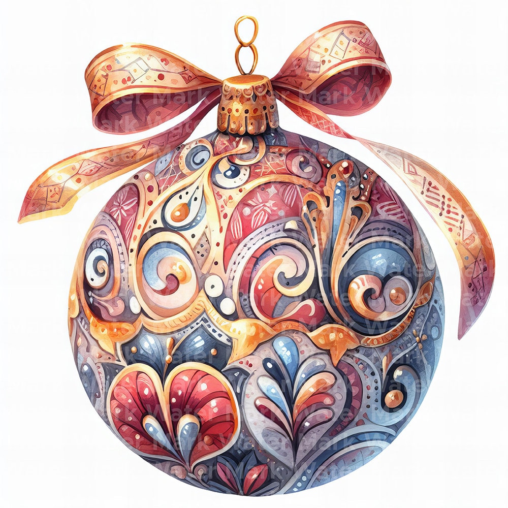 Christmas Tree Baubles Clipart, 11 JPG, Watercolor Clipart, Card Making ...