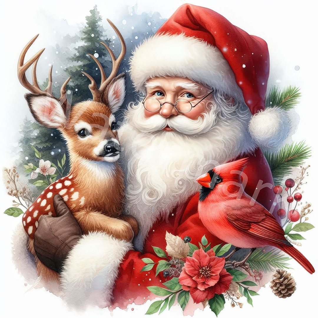 Watercolor Santa Claus Clipart: Christmas Reindeer JPG (digital ...