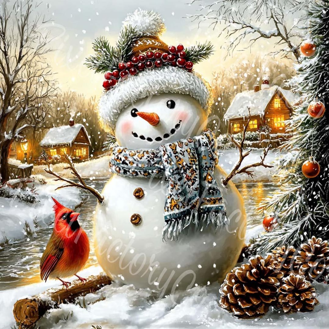Snowman Winter Clipart, Christmas Snowman Art, Cozy Holiday Scene ...