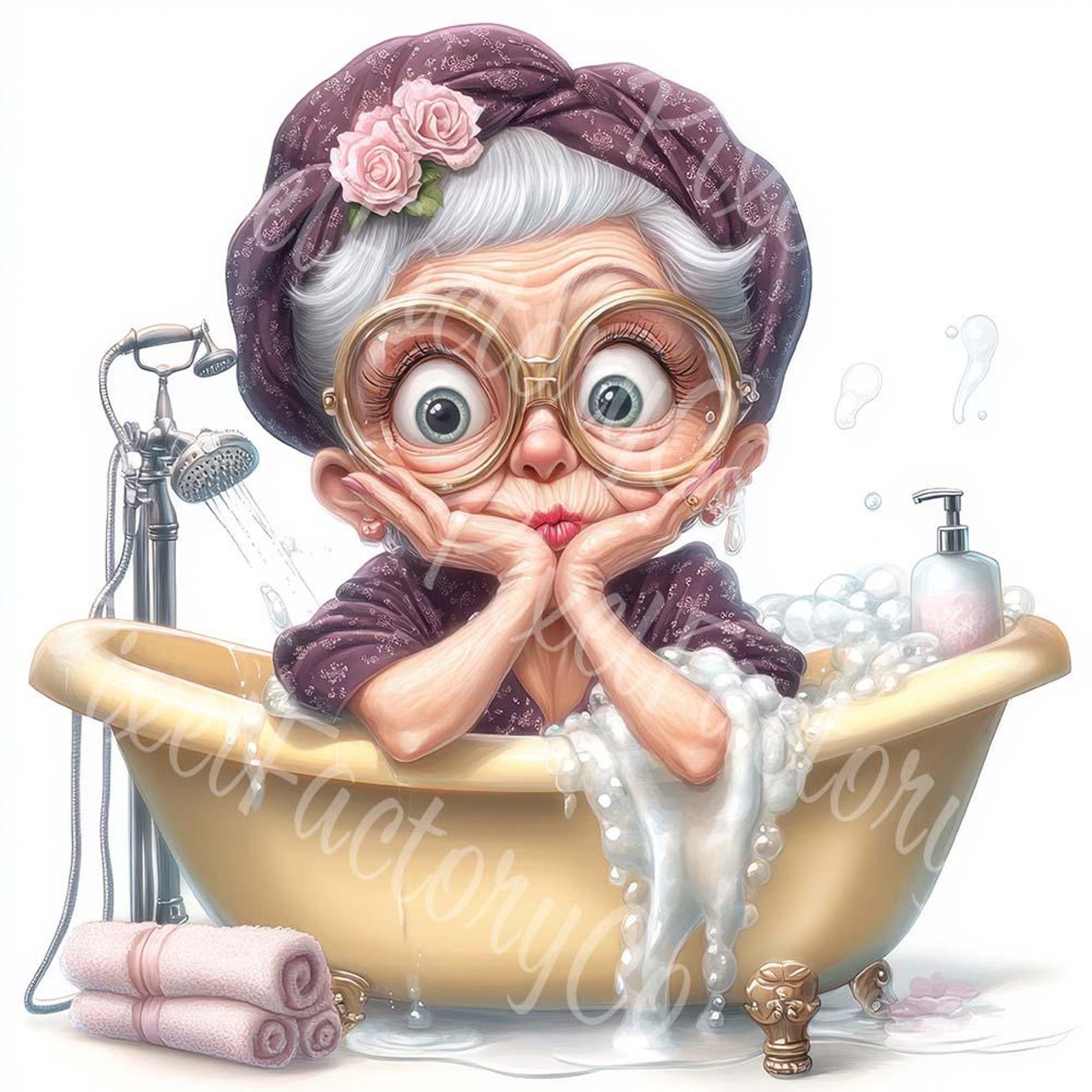 Funny Grandma Bathtub Clipart Bundle: Quirky Spa Art (digital Download ...