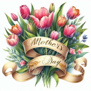 Watercolor Tulip Bouquet Mother's Day Clipart Digital Floral ...