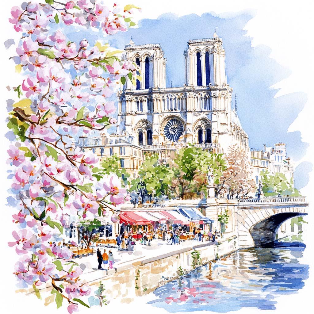 Watercolor Spring in Paris Clipart: European Landmarks (digital ...
