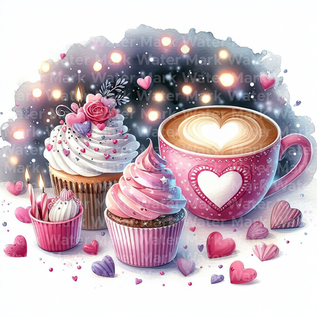 Valentine's Day Coffee Cupcake Clipart, 12 JPG, Digital Download ...