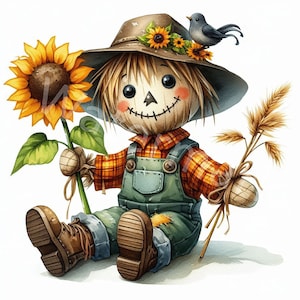 Autumn Scarecrow Clipart: Watercolor Fall Graphics (digital Download ...