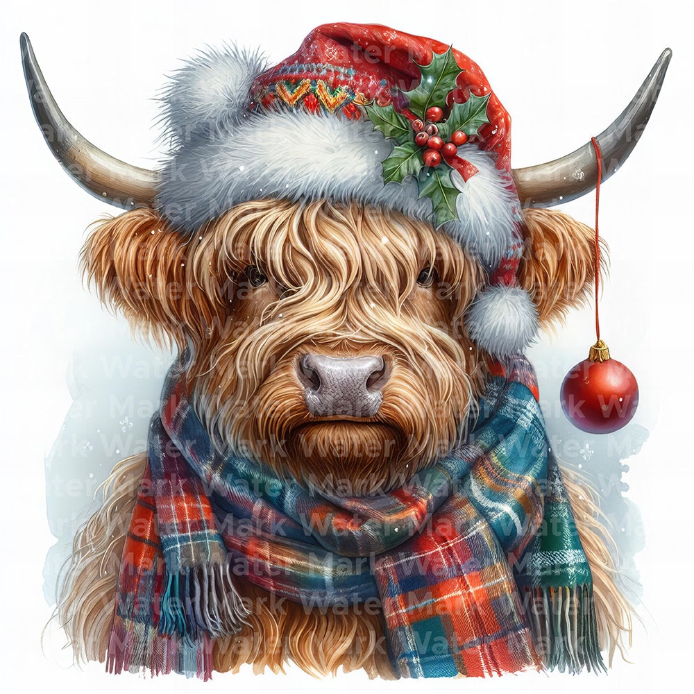 Christmas Highland Cow Clipart 10 Jpg Digital Download Card - Etsy