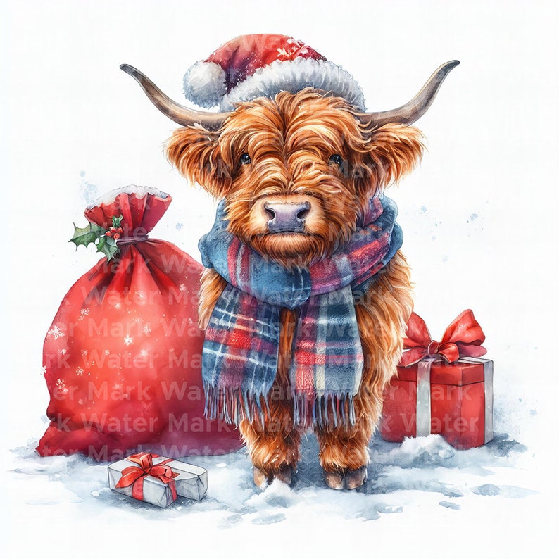 Christmas Highland Cow Clipart 12 Jpg Digital Download Card - Etsy