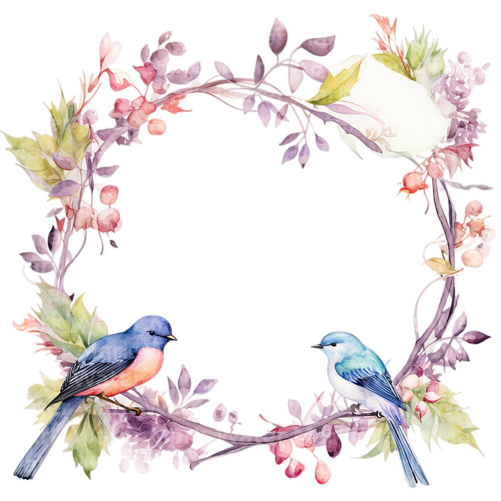 Watercolor Bird Frame Clipart: Floral Card Making (digital Download) - Etsy