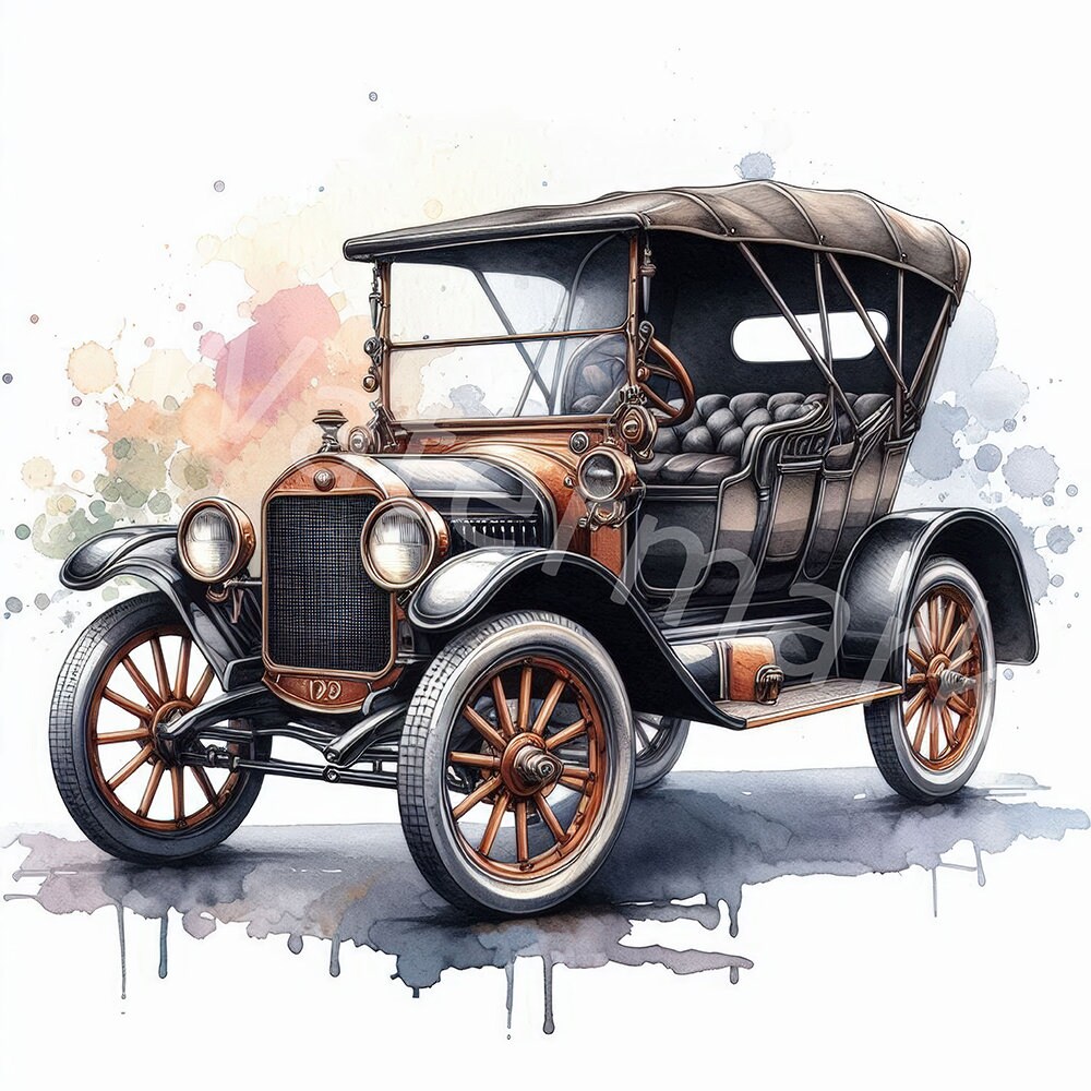 Watercolor Vintage Car Clipart: Classic Car Art (digital Download) - Etsy