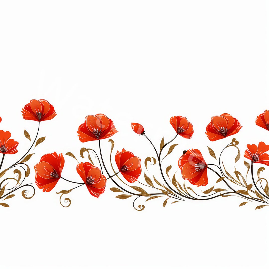 Floral Poppies Border Clipart, 12 JPG, Digital Paper Crafts, Poppies ...