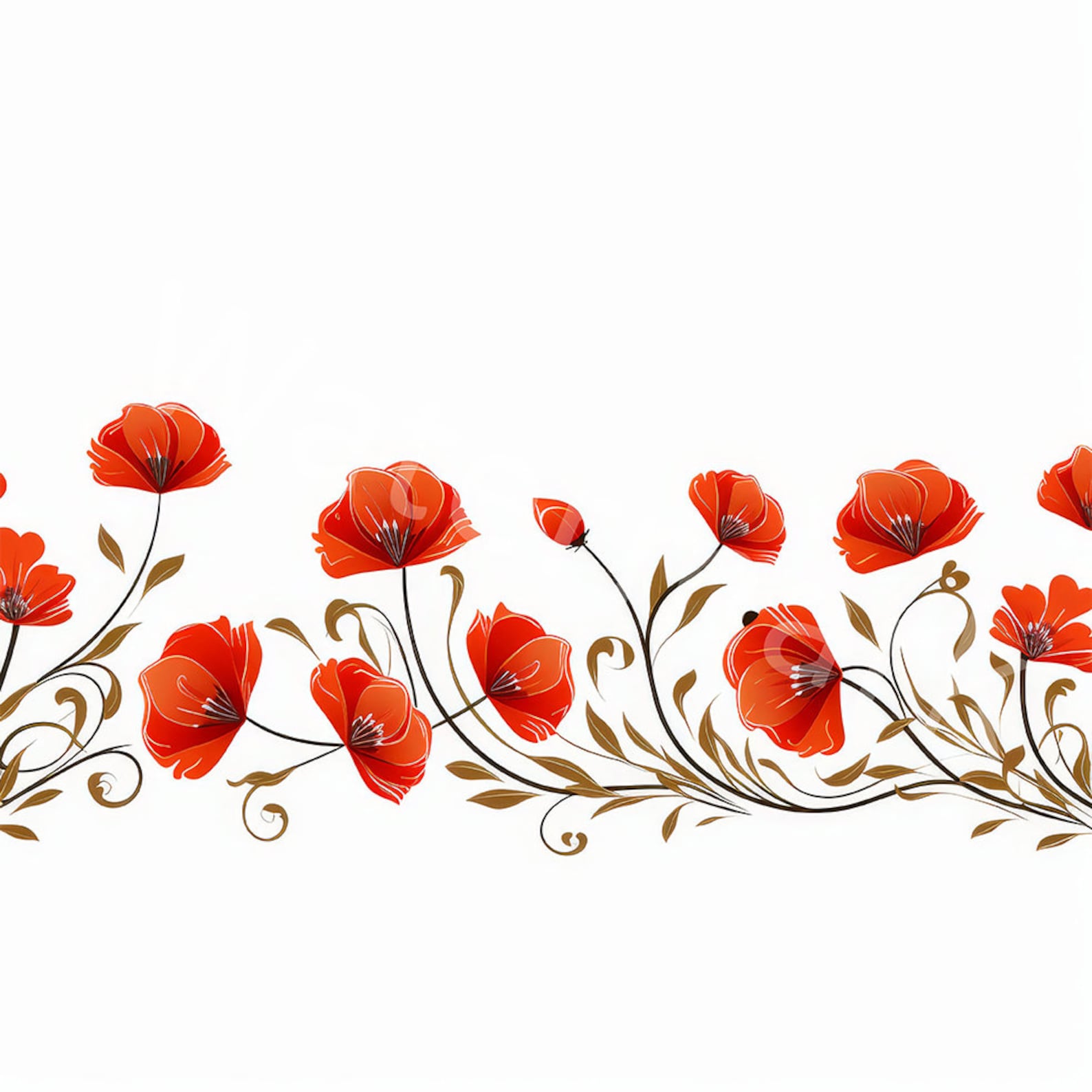 Floral Poppies Border Clipart, 12 JPG, Digital Paper Crafts, Poppies ...