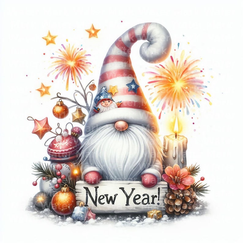 New Year Gnomes Clipart: Watercolor Style (digital Download) - Etsy