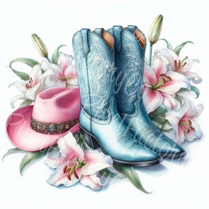 Floral Cowgirl Boots Clipart: Western Art, Country Designs (digital JPG ...