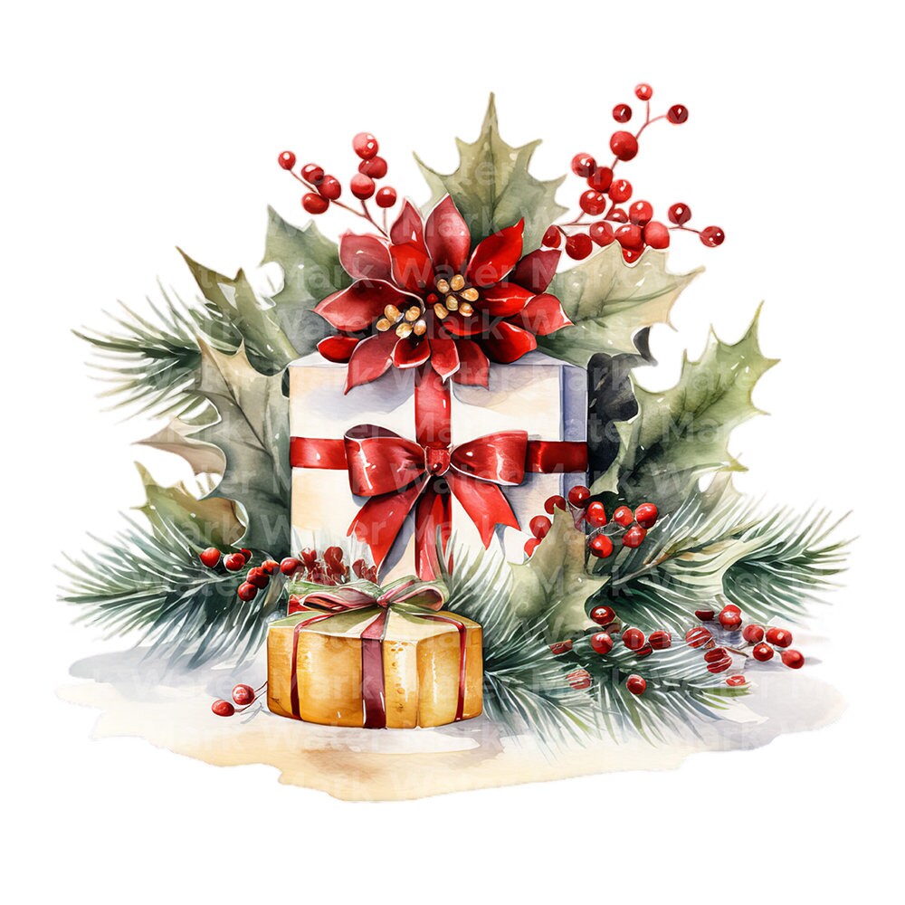 Watercolor Christmas Clipart, Holiday Decorations, Gift Card Making ...