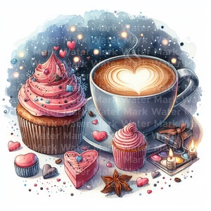 Valentine's Day Coffee Cupcake Clipart, 12 JPG, Digital Download ...