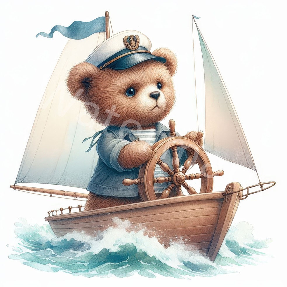 Sailor Teddy Bear Clipart: Marine Watercolor Illustrations (digital ...