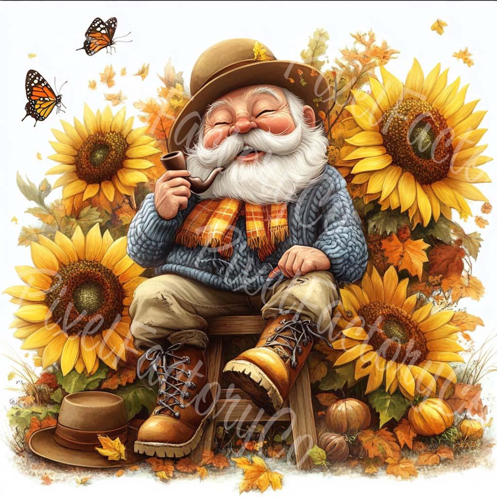 Autumn Grandpa Clipart Set: Cozy Fall Harvest, Animals (12 JPG) Digital ...