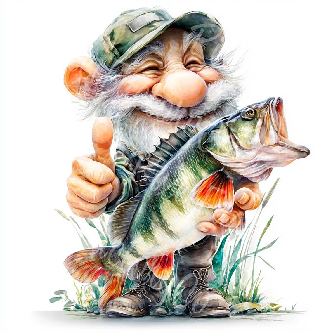 Funny Fishing Grandpa Clipart Bundle: Old Man Digital Art (JPG Files ...