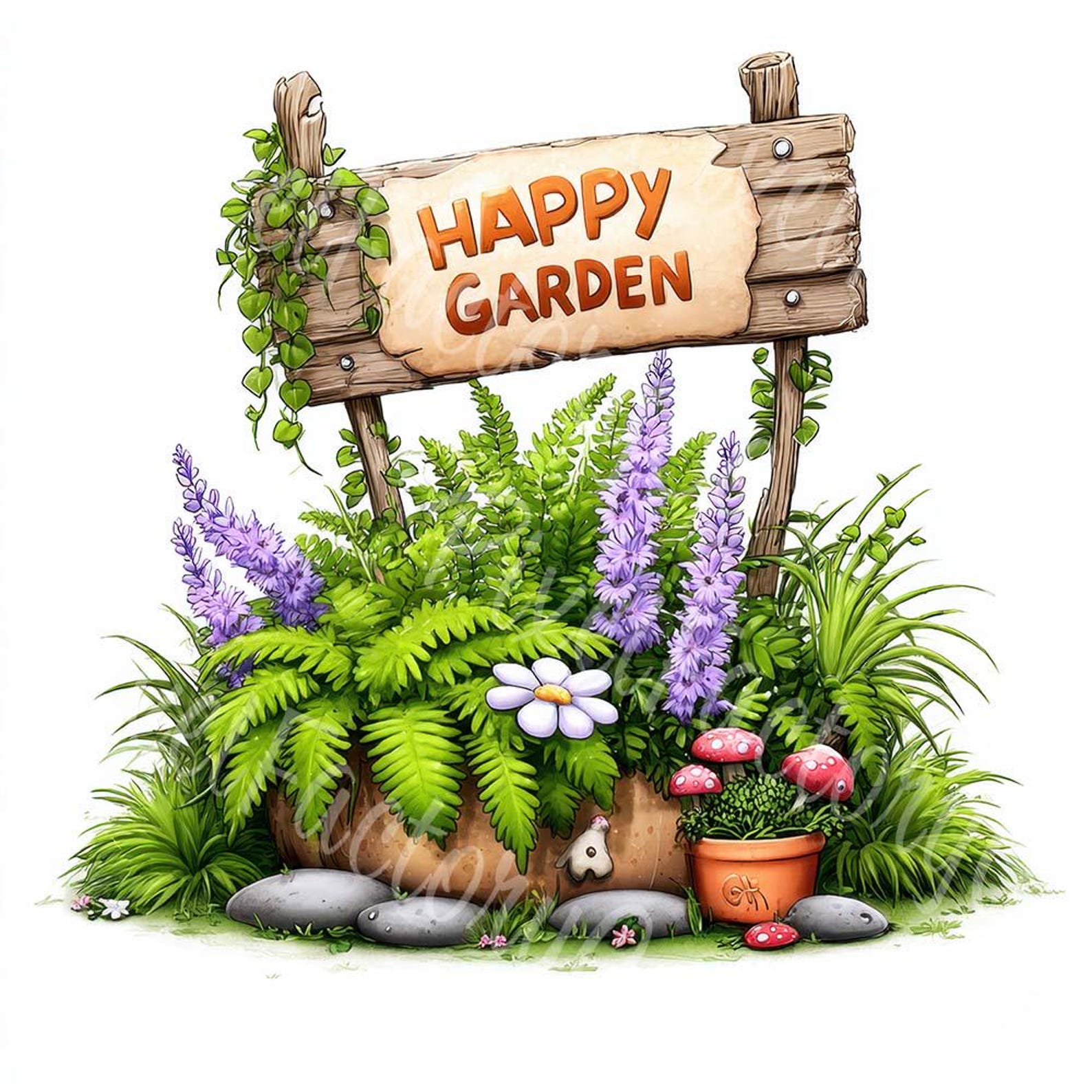 Happy Garden Clipart Set: Watercolor Birds, Flowers (digital Download ...
