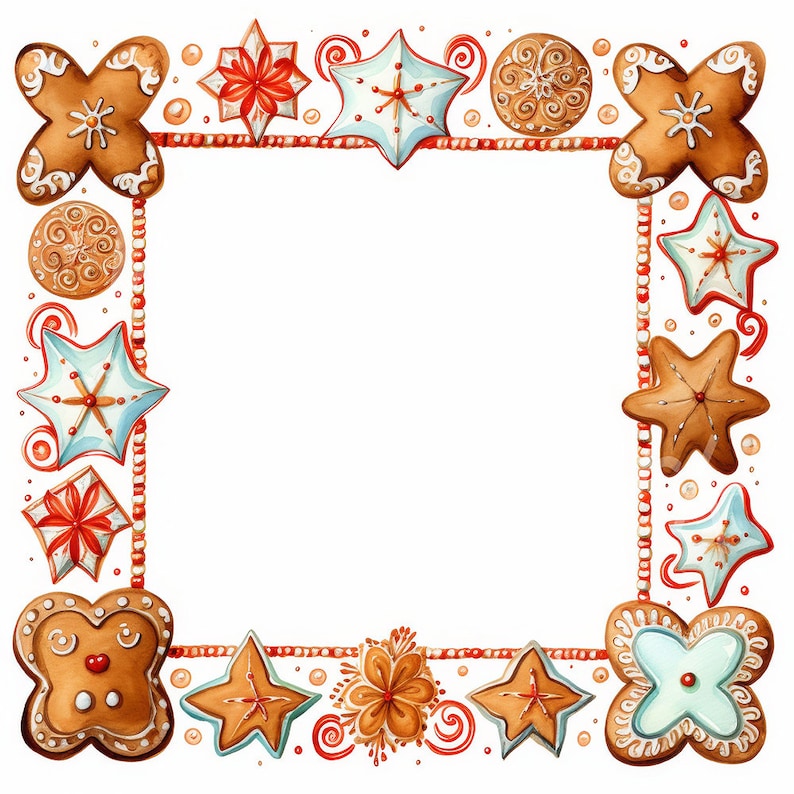 Gingerbread Border Clipart: Watercolor Cookie Frames (digital Download ...