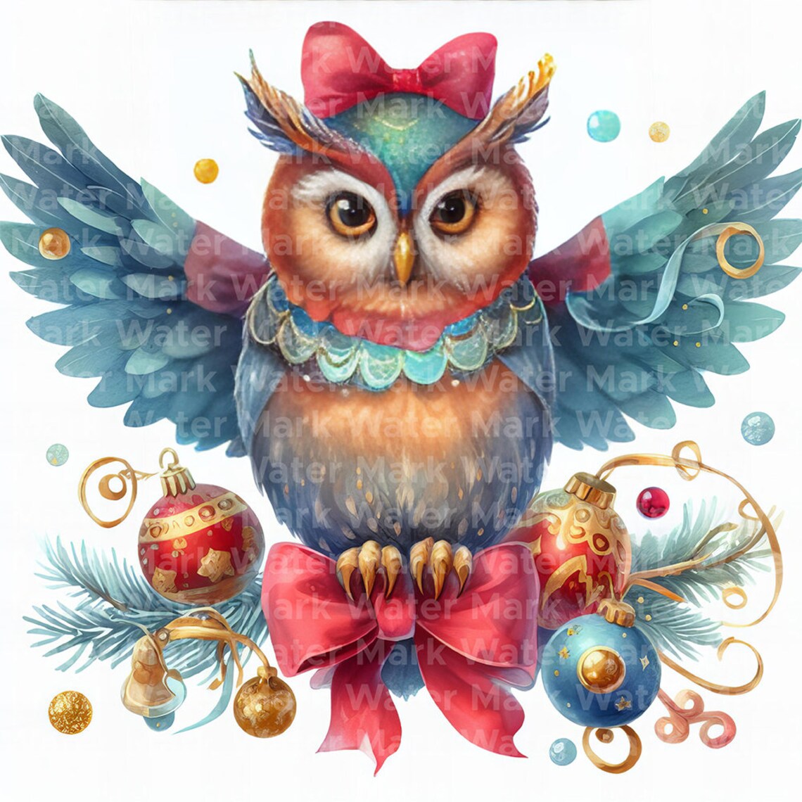 Christmas Owl Watercolor Clipart: Holiday Card Making (digital Download ...