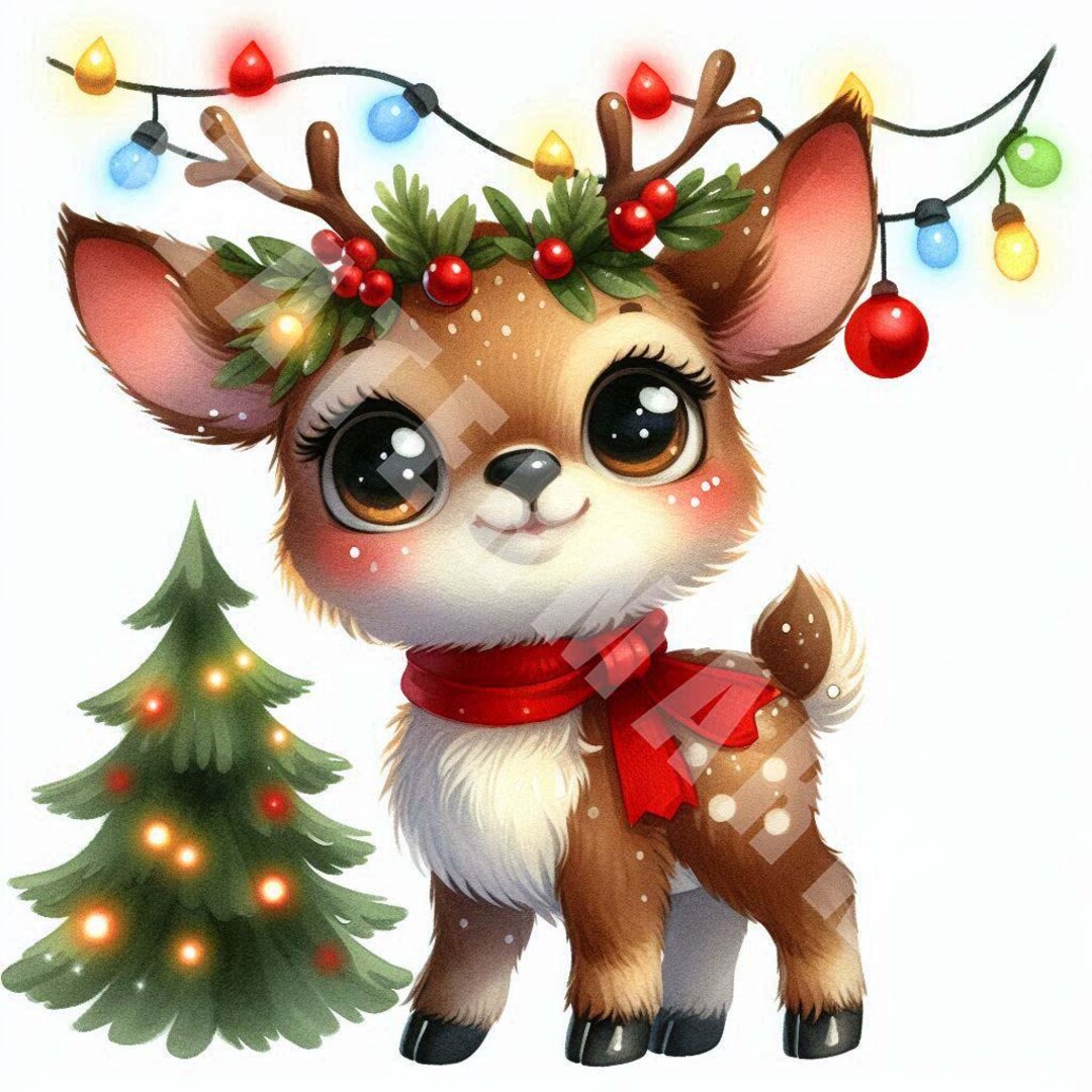 Watercolor Christmas Reindeer Clipart: Holiday Animals (digital ...
