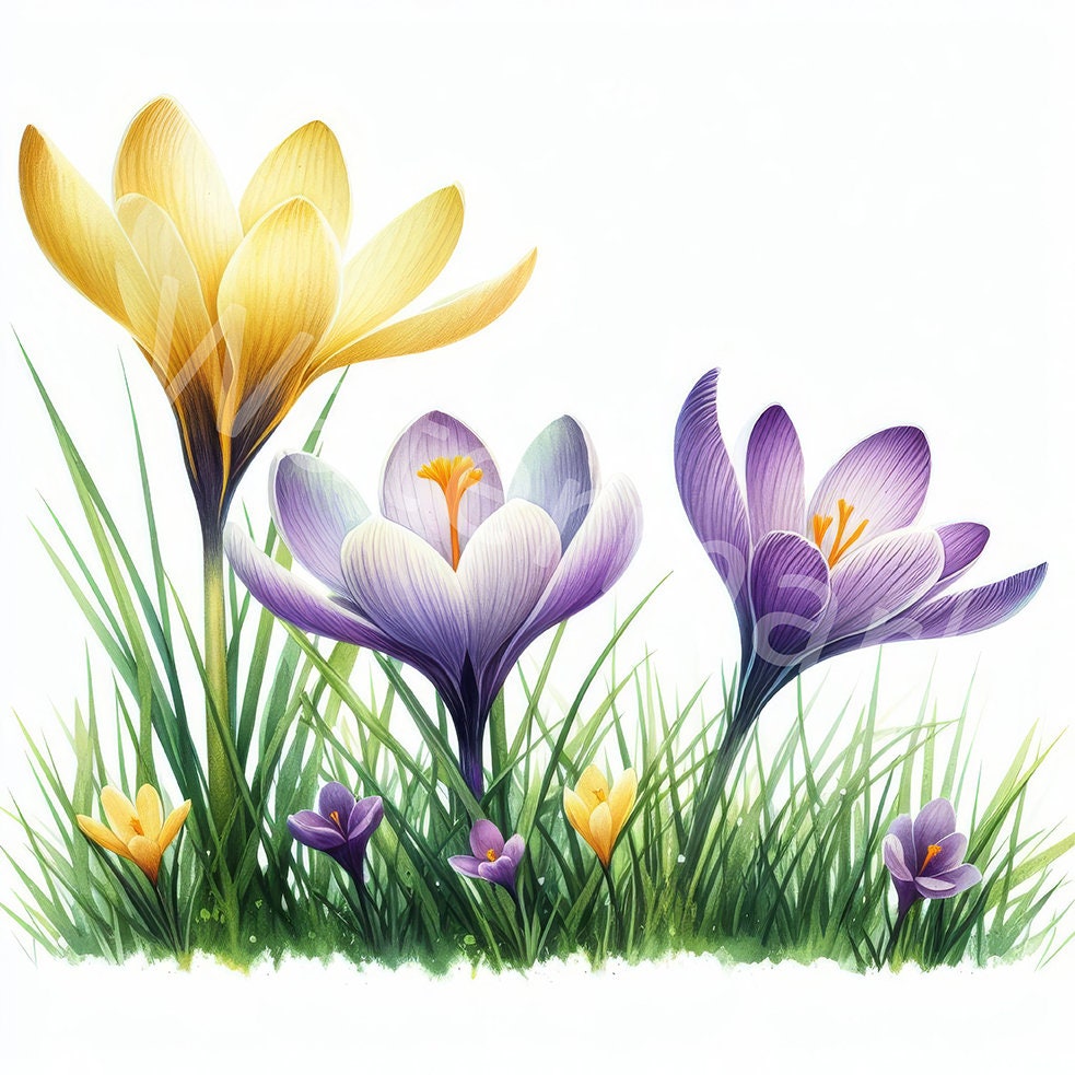 Crocus Flowers Watercolor Clipart, 11 Jpg, Digital Download, Digital ...