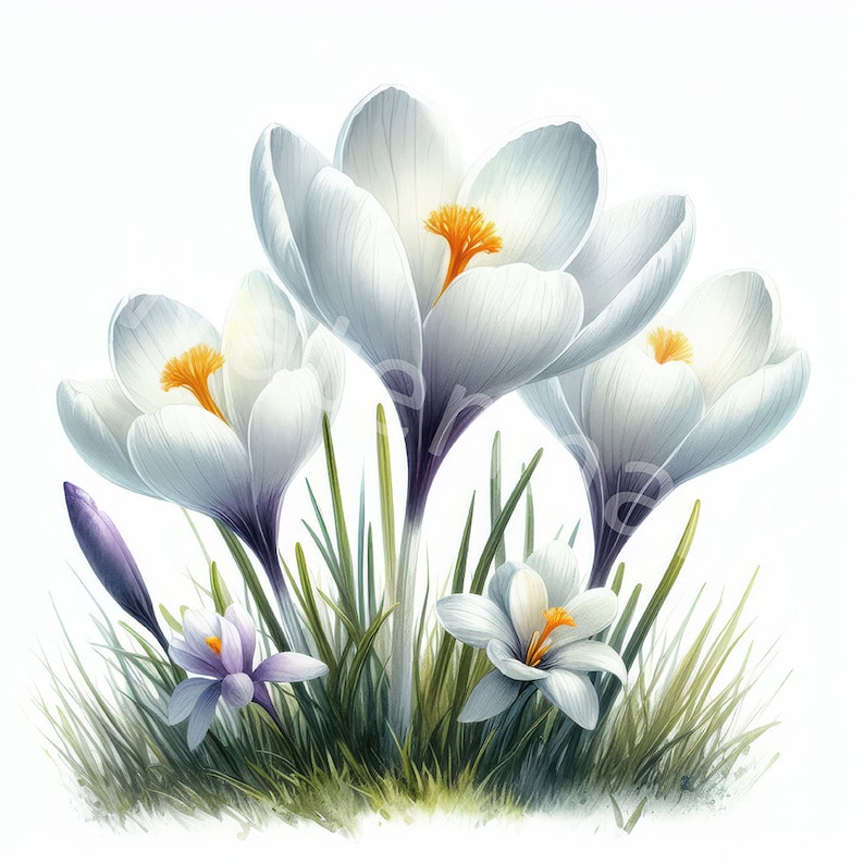 Crocus Flowers Watercolor Clipart, 11 Jpg, Digital Download, Digital ...