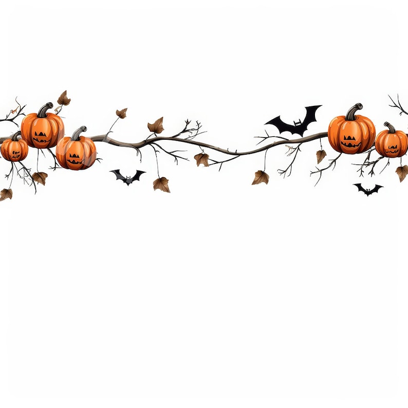 Watercolor Halloween Border Clipart: Pumpkin & Bats (digital Download ...
